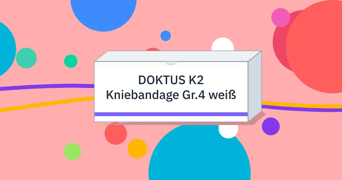Symbolbild: Packung mit der Aufschrift DOKTUS K2 Kniebandage Gr.4 weiß (PZN 03309815) – Verfügbarkeit und Bezug in Apotheken in Frankfurt am Main