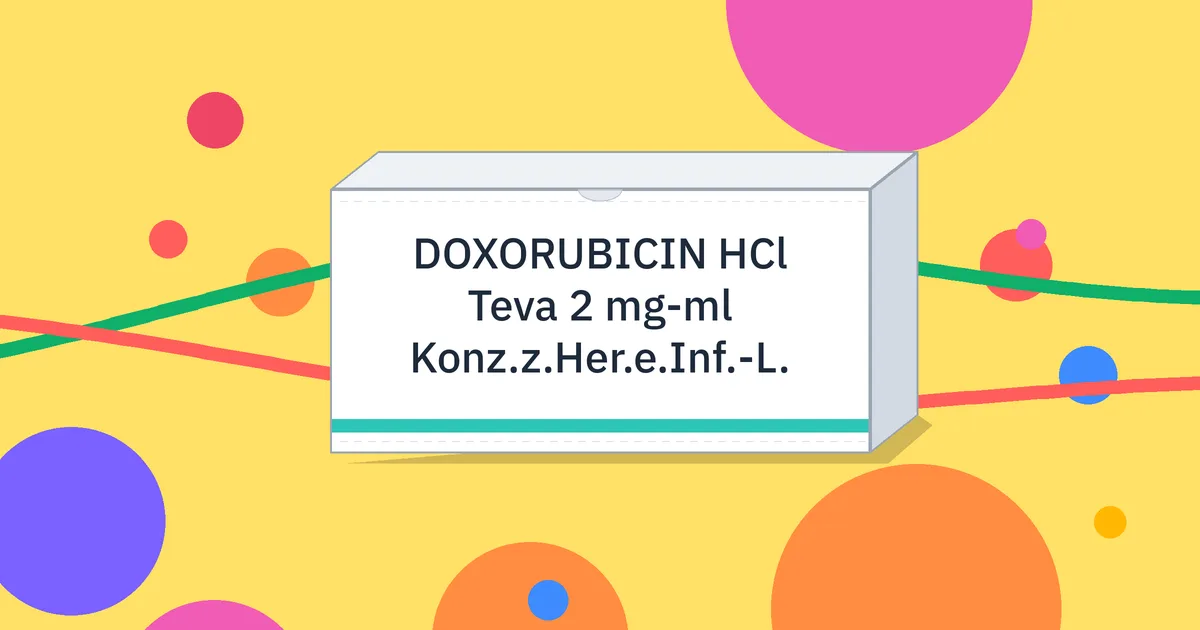 Symbolbild: Packung mit der Aufschrift DOXORUBICIN HCl Teva 2 mg-ml Konz.z.Her.e.Inf.-L. (PZN 06581624) – Verfügbarkeit und Bezug in Apotheken in Frankfurt am Main