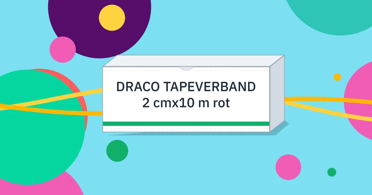 Symbolbild: Packung mit der Aufschrift DRACO TAPEVERBAND 2 cmx10 m rot (PZN 03931549) – Verfügbarkeit und Bezug in Apotheken in Frankfurt am Main