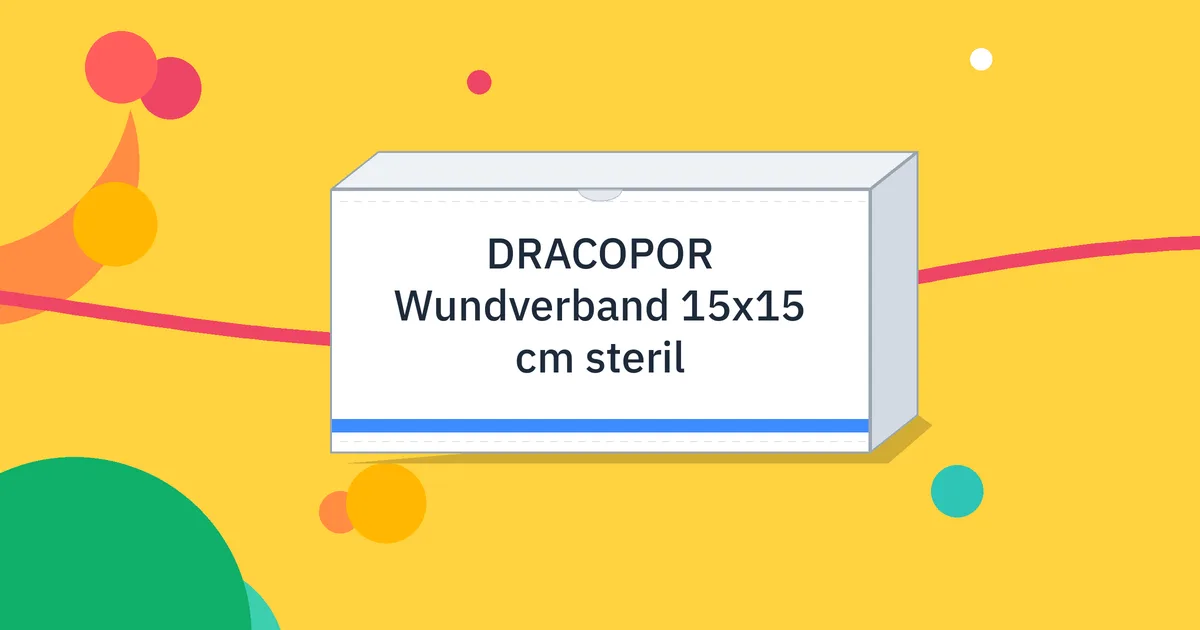 Symbolbild: Packung mit der Aufschrift DRACOPOR Wundverband 15x15 cm steril (PZN 14167488) – Verfügbarkeit und Bezug in Apotheken in Frankfurt am Main