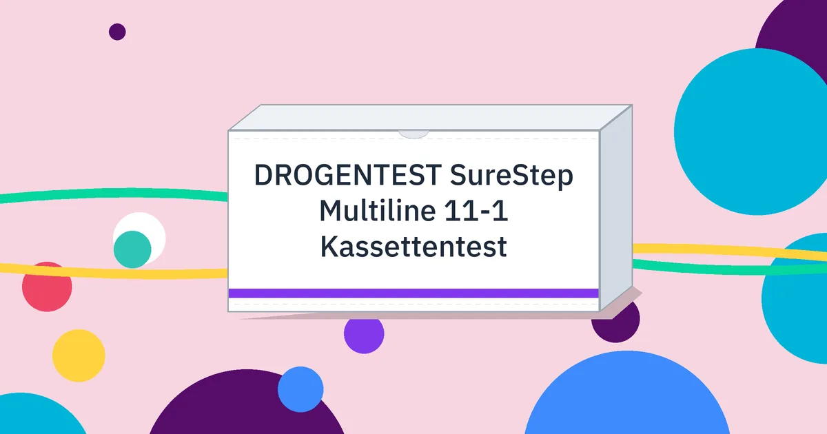 Symbolbild: Packung mit der Aufschrift DROGENTEST SureStep Multiline 11-1 Kassettentest (PZN 16589532) – Verfügbarkeit und Bezug in Apotheken in Frankfurt am Main