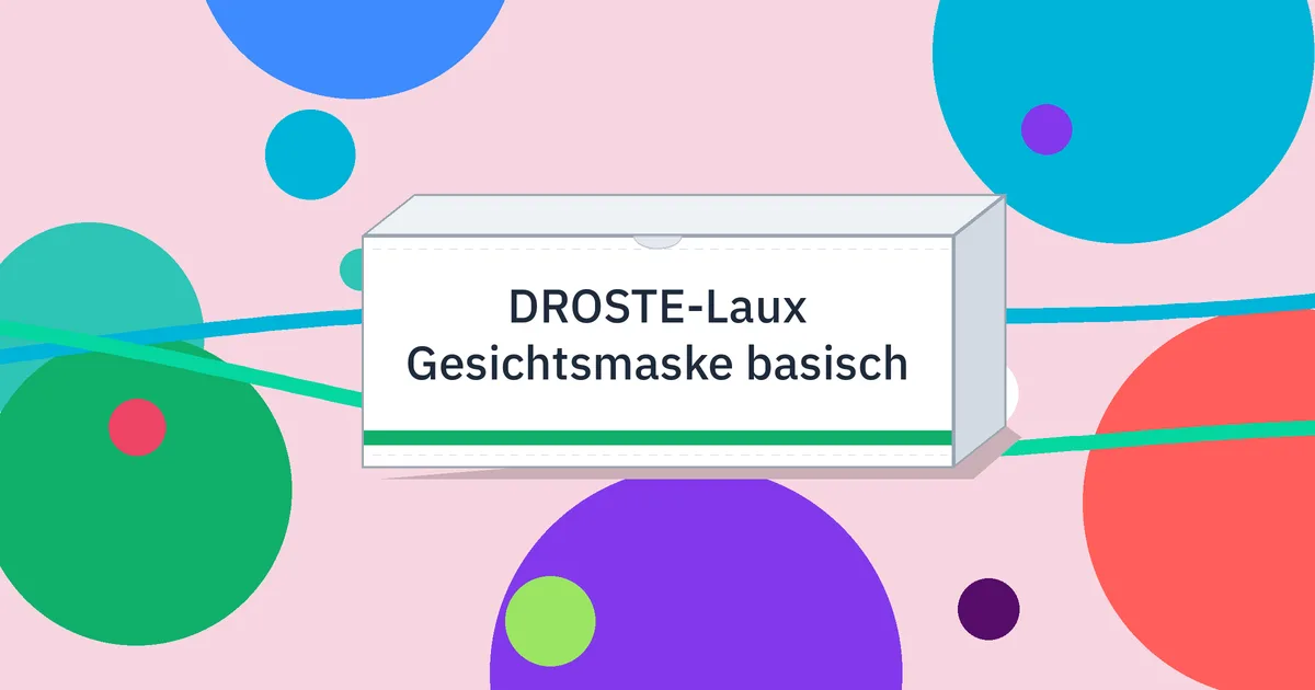 Symbolbild: Packung mit der Aufschrift DROSTE-Laux Gesichtsmaske basisch (PZN 01900473) – Verfügbarkeit und Bezug in Apotheken in Frankfurt am Main