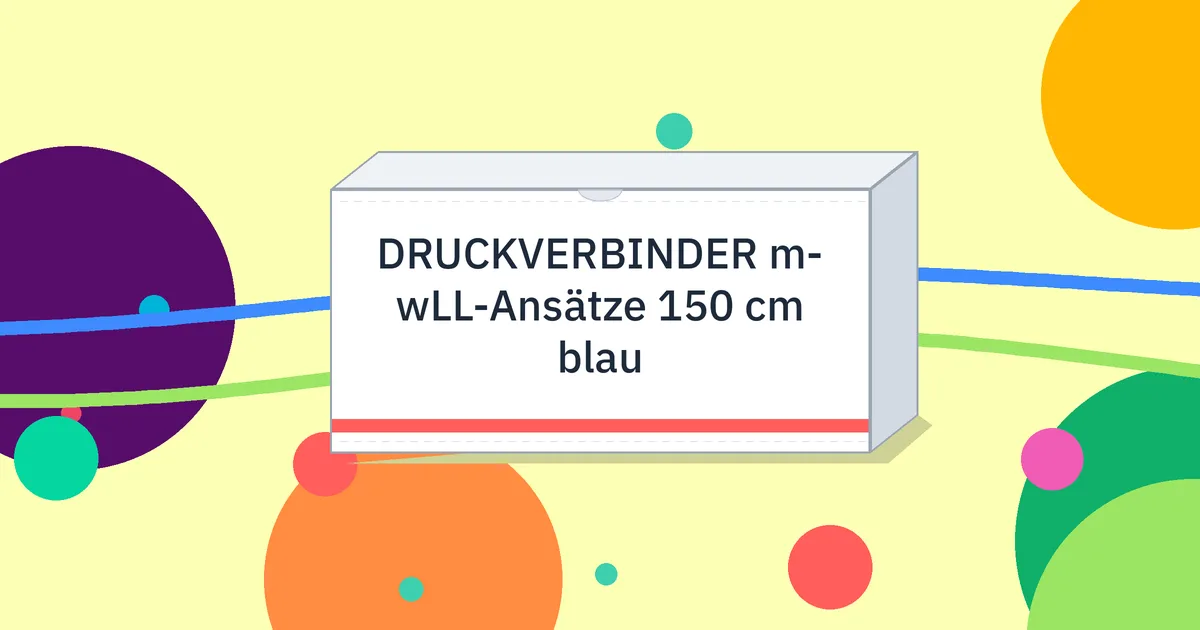 Symbolbild: Packung mit der Aufschrift DRUCKVERBINDER m-wLL-Ansätze 150 cm blau (PZN 04500314) – Verfügbarkeit und Bezug in Apotheken in Frankfurt am Main