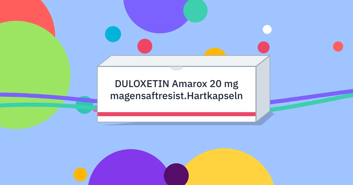 Symbolbild: Packung mit der Aufschrift DULOXETIN Amarox 20 mg magensaftresist.Hartkapseln (PZN 17932222) – Verfügbarkeit und Bezug in Apotheken in Frankfurt am Main
