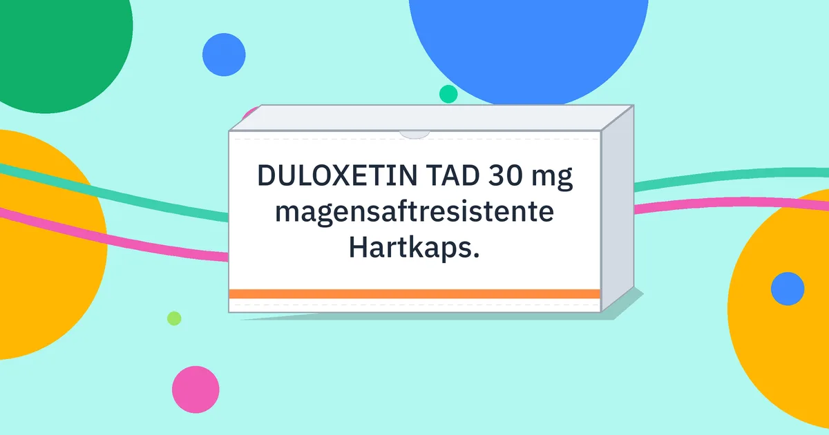 Symbolbild: Packung mit der Aufschrift DULOXETIN TAD 30 mg magensaftresistente Hartkaps. (PZN 17826000) – Verfügbarkeit und Bezug in Apotheken in Frankfurt am Main