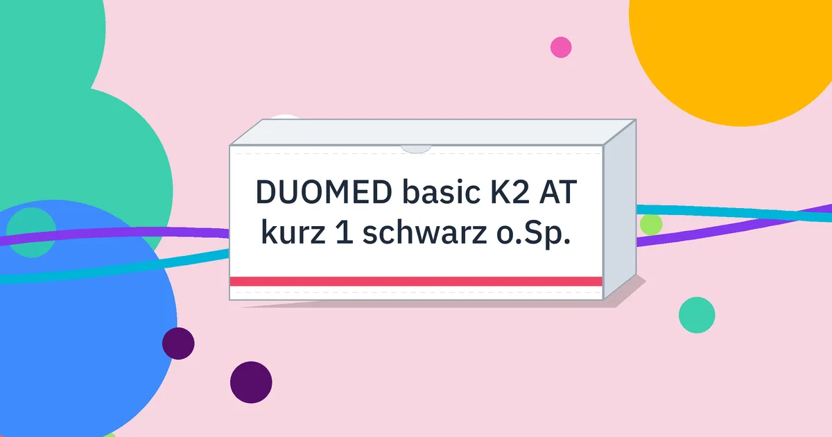 Symbolbild: Packung mit der Aufschrift DUOMED basic K2 AT kurz 1 schwarz o.Sp. (PZN 20906435) – Verfügbarkeit und Bezug in Apotheken in Frankfurt am Main