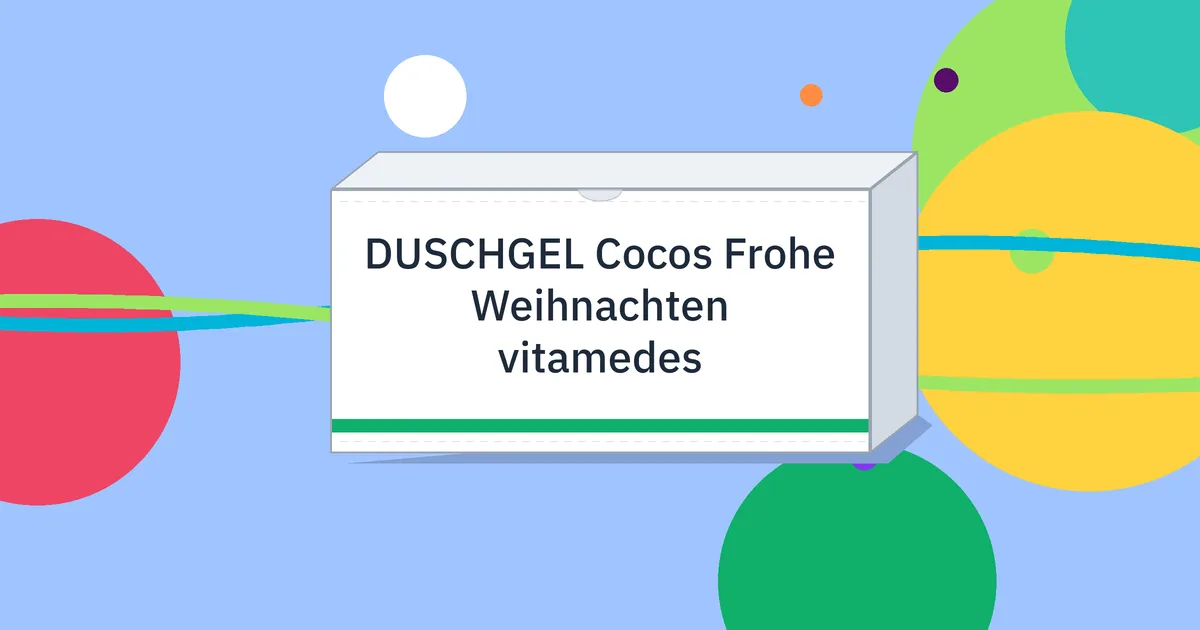 Symbolbild: Packung mit der Aufschrift DUSCHGEL Cocos Frohe Weihnachten vitamedes (PZN 20082158) – Verfügbarkeit und Bezug in Apotheken in Frankfurt am Main