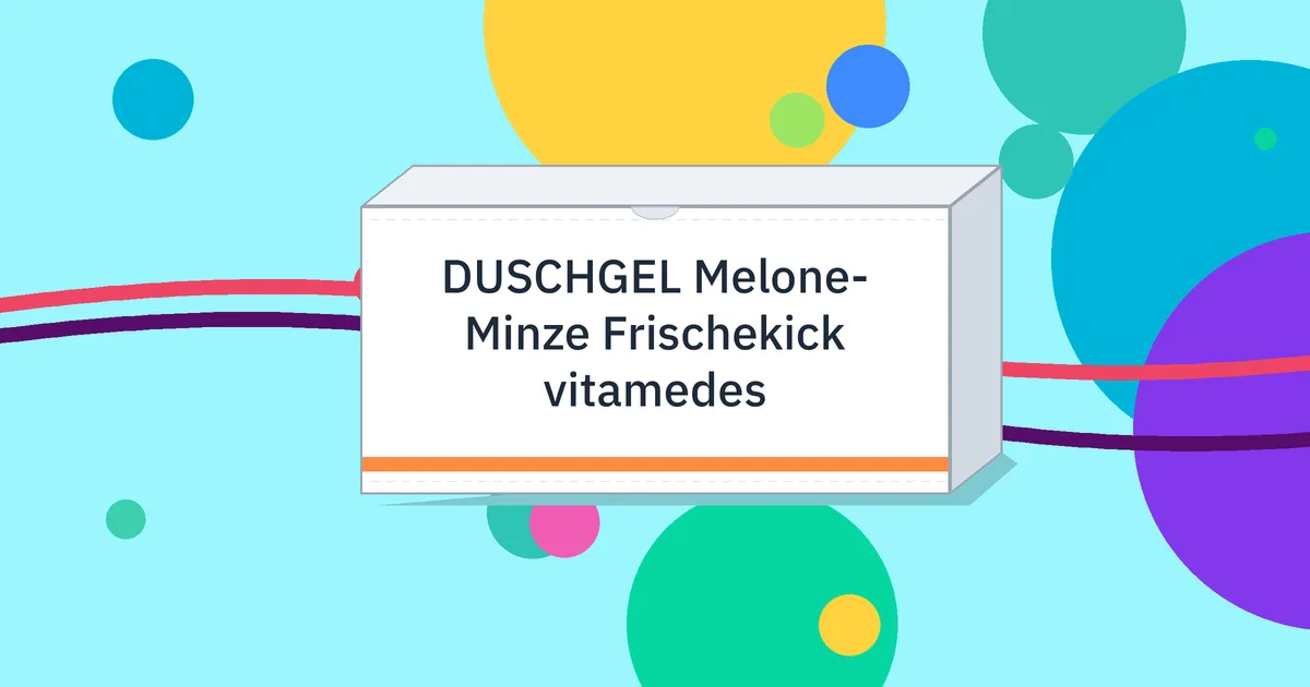 Symbolbild: Packung mit der Aufschrift DUSCHGEL Melone-Minze Frischekick vitamedes (PZN 19780070) – Verfügbarkeit und Bezug in Apotheken in Frankfurt am Main
