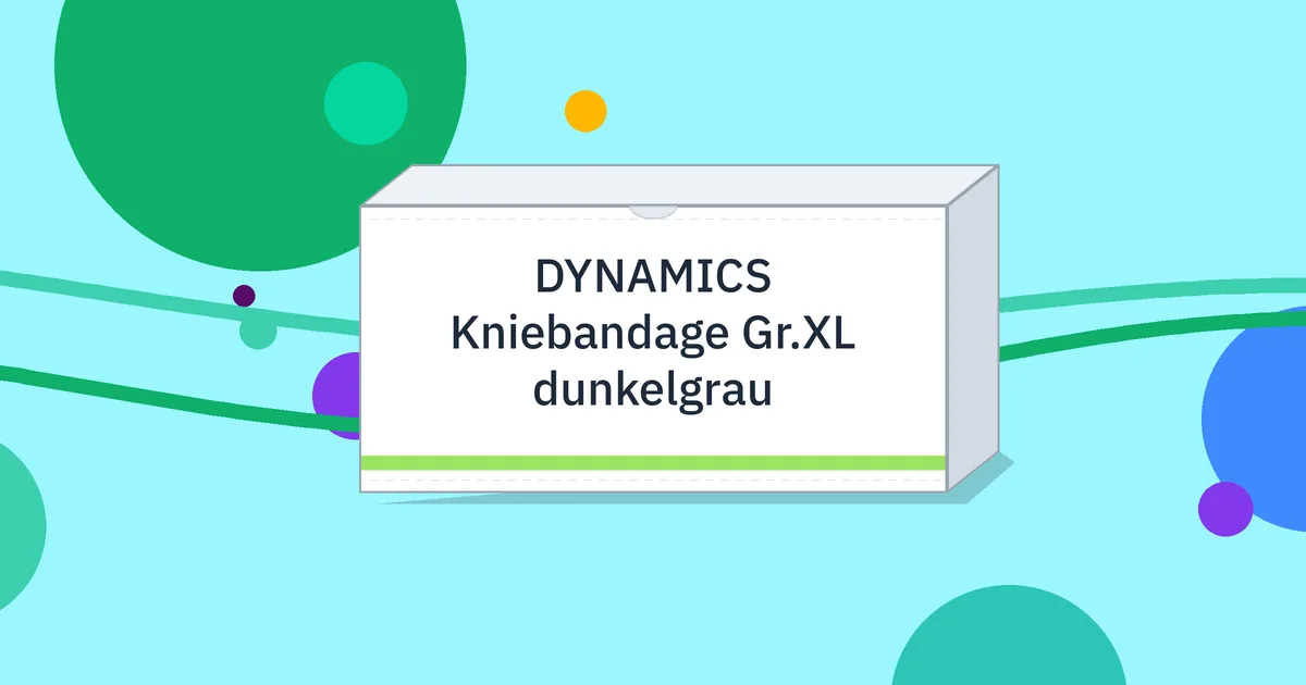 Symbolbild: Packung mit der Aufschrift DYNAMICS Kniebandage Gr.XL dunkelgrau (PZN 10633723) – Verfügbarkeit und Bezug in Apotheken in Frankfurt am Main