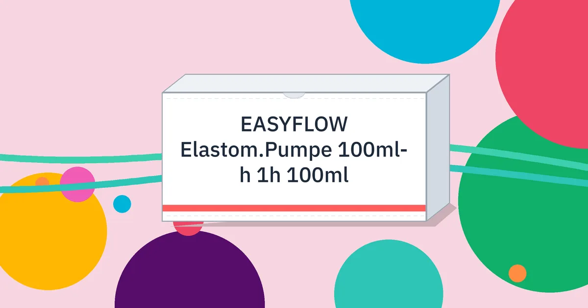 Symbolbild: Packung mit der Aufschrift EASYFLOW Elastom.Pumpe 100ml-h 1h 100ml (PZN 19789332) – Verfügbarkeit und Bezug in Apotheken in Frankfurt am Main