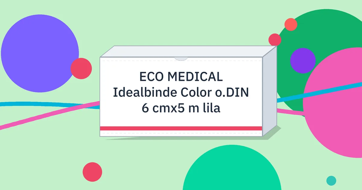 Symbolbild: Packung mit der Aufschrift ECO MEDICAL Idealbinde Color o.DIN 6 cmx5 m lila (PZN 00746372) – Verfügbarkeit und Bezug in Apotheken in Frankfurt am Main