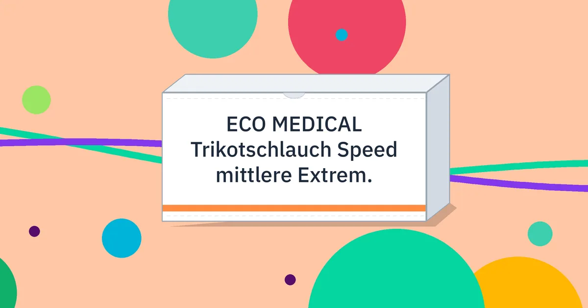 Symbolbild: Packung mit der Aufschrift ECO MEDICAL Trikotschlauch Speed mittlere Extrem. (PZN 00730566) – Verfügbarkeit und Bezug in Apotheken in Frankfurt am Main