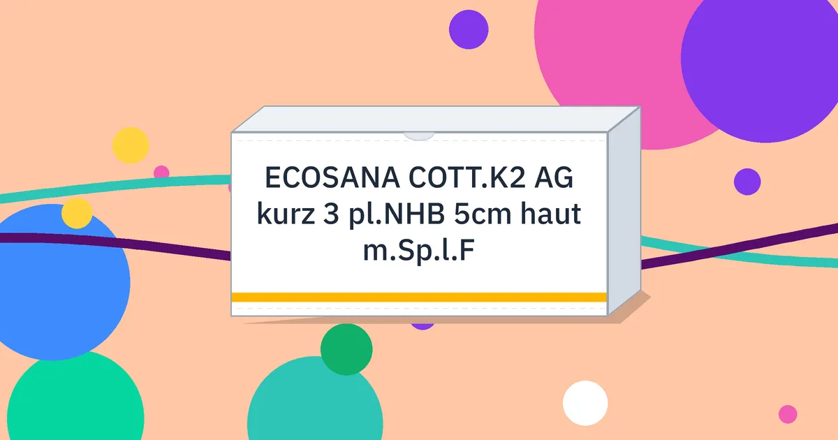 Symbolbild: Packung mit der Aufschrift ECOSANA COTT.K2 AG kurz 3 pl.NHB 5cm haut m.Sp.l.F (PZN 16949700) – Verfügbarkeit und Bezug in Apotheken in Frankfurt am Main