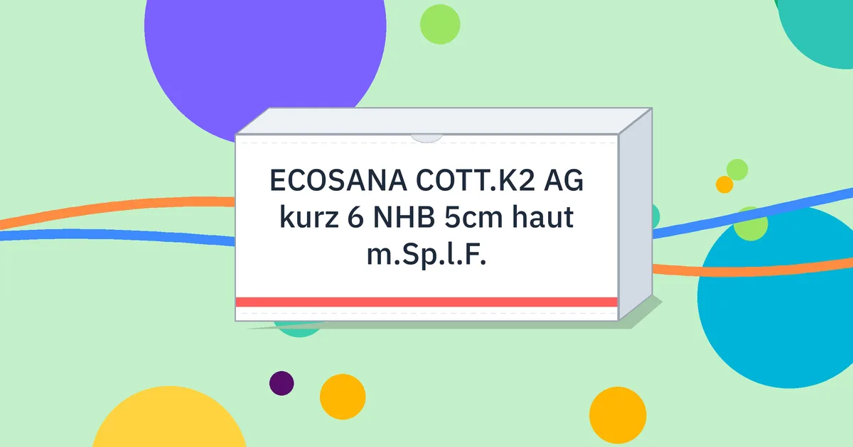 Symbolbild: Packung mit der Aufschrift ECOSANA COTT.K2 AG kurz 6 NHB 5cm haut m.Sp.l.F. (PZN 16950933) – Verfügbarkeit und Bezug in Apotheken in Frankfurt am Main