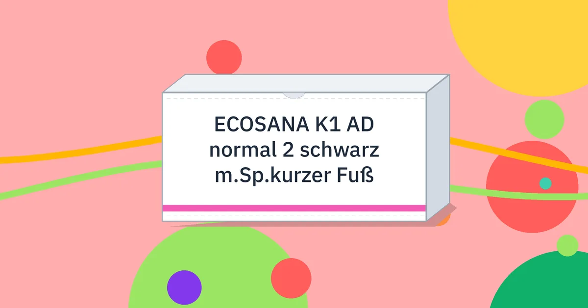 Symbolbild: Packung mit der Aufschrift ECOSANA K1 AD normal 2 schwarz m.Sp.kurzer Fuß (PZN 04724396) – Verfügbarkeit und Bezug in Apotheken in Frankfurt am Main