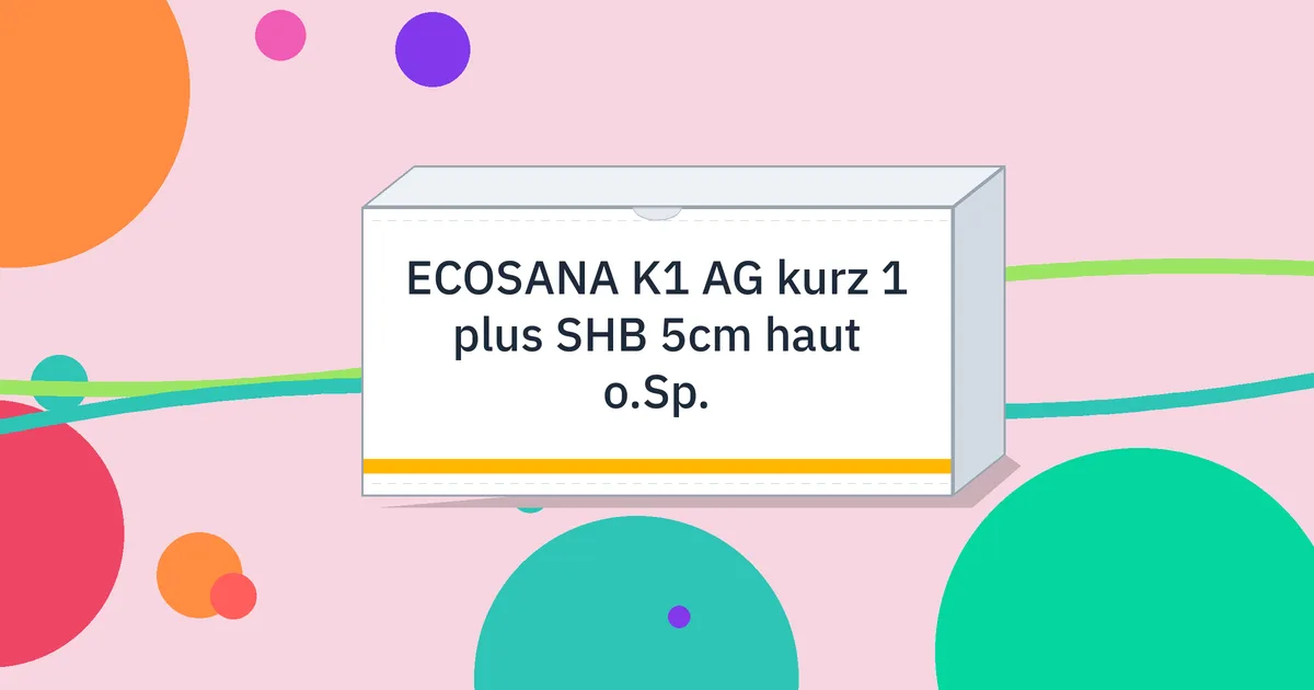 Symbolbild: Packung mit der Aufschrift ECOSANA K1 AG kurz 1 plus SHB 5cm haut o.Sp. (PZN 04726308) – Verfügbarkeit und Bezug in Apotheken in Frankfurt am Main
