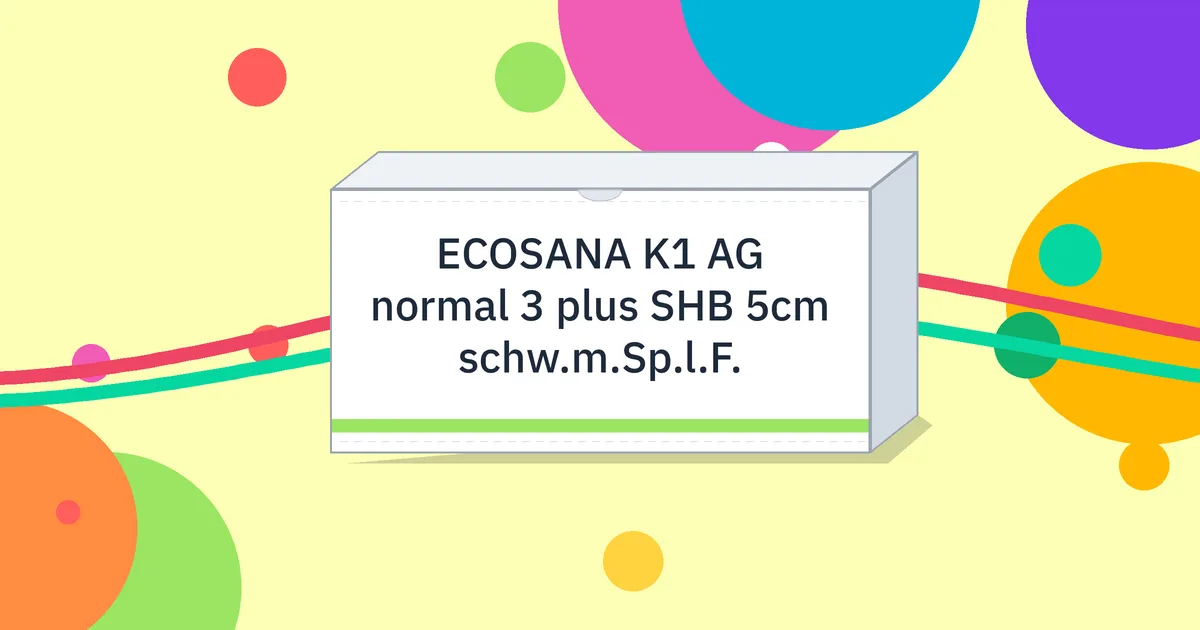 Symbolbild: Packung mit der Aufschrift ECOSANA K1 AG normal 3 plus SHB 5cm schw.m.Sp.l.F. (PZN 04727331) – Verfügbarkeit und Bezug in Apotheken in Frankfurt am Main
