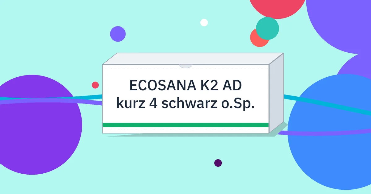 Symbolbild: Packung mit der Aufschrift ECOSANA K2 AD kurz 4 schwarz o.Sp. (PZN 01344457) – Verfügbarkeit und Bezug in Apotheken in Frankfurt am Main