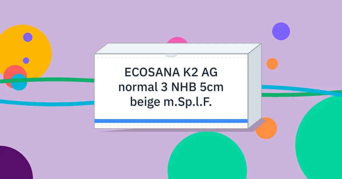 Symbolbild: Packung mit der Aufschrift ECOSANA K2 AG normal 3 NHB 5cm beige m.Sp.l.F. (PZN 10956691) – Verfügbarkeit und Bezug in Apotheken in Frankfurt am Main