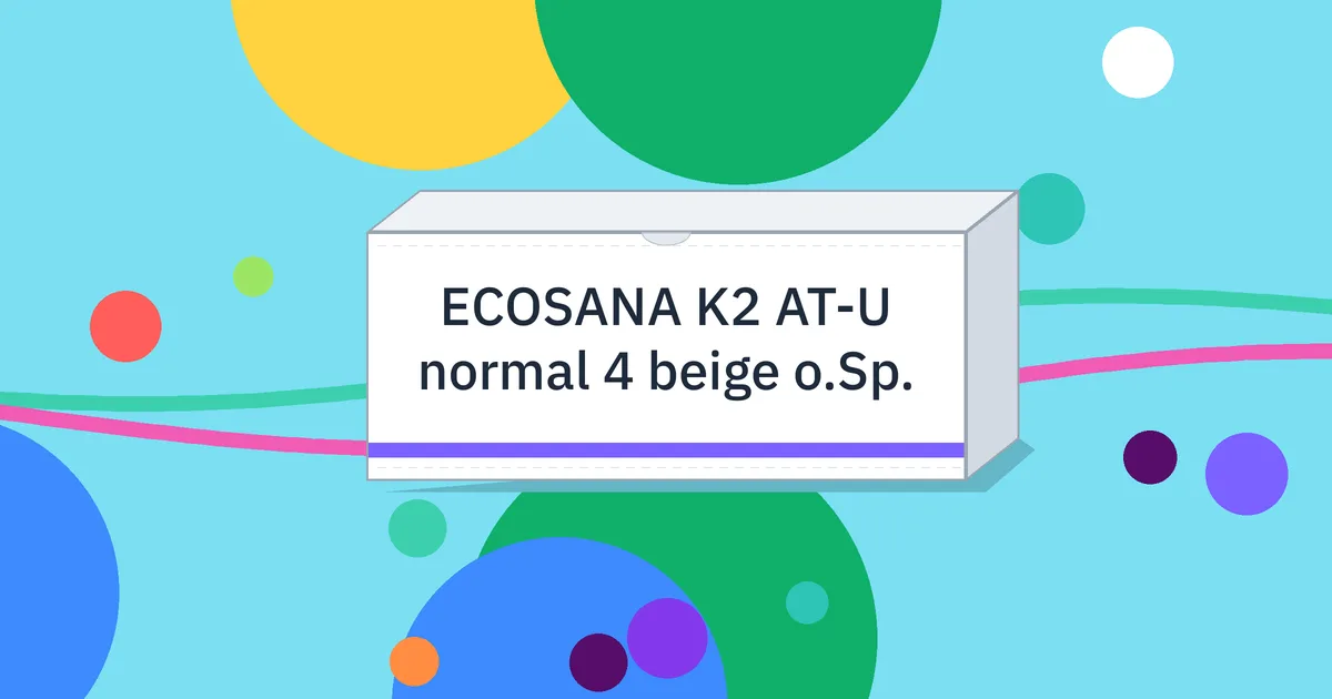 Symbolbild: Packung mit der Aufschrift ECOSANA K2 AT-U normal 4 beige o.Sp. (PZN 01576067) – Verfügbarkeit und Bezug in Apotheken in Frankfurt am Main