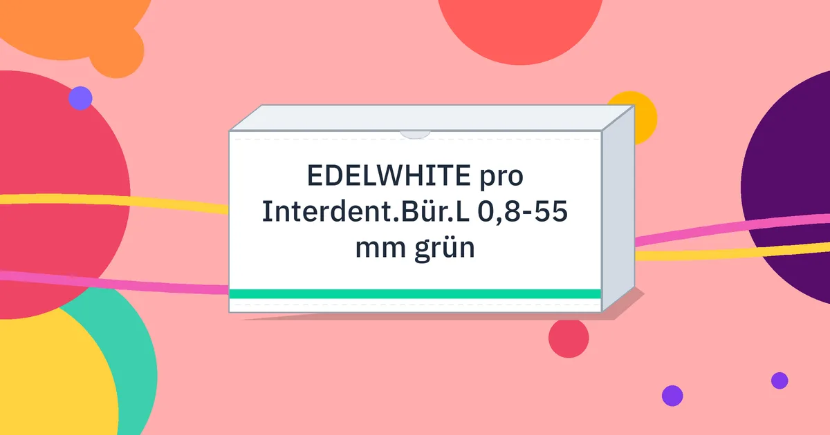 Symbolbild: Packung mit der Aufschrift EDELWHITE pro Interdent.Bür.L 0,8-55 mm grün (PZN 06149045) – Verfügbarkeit und Bezug in Apotheken in Frankfurt am Main