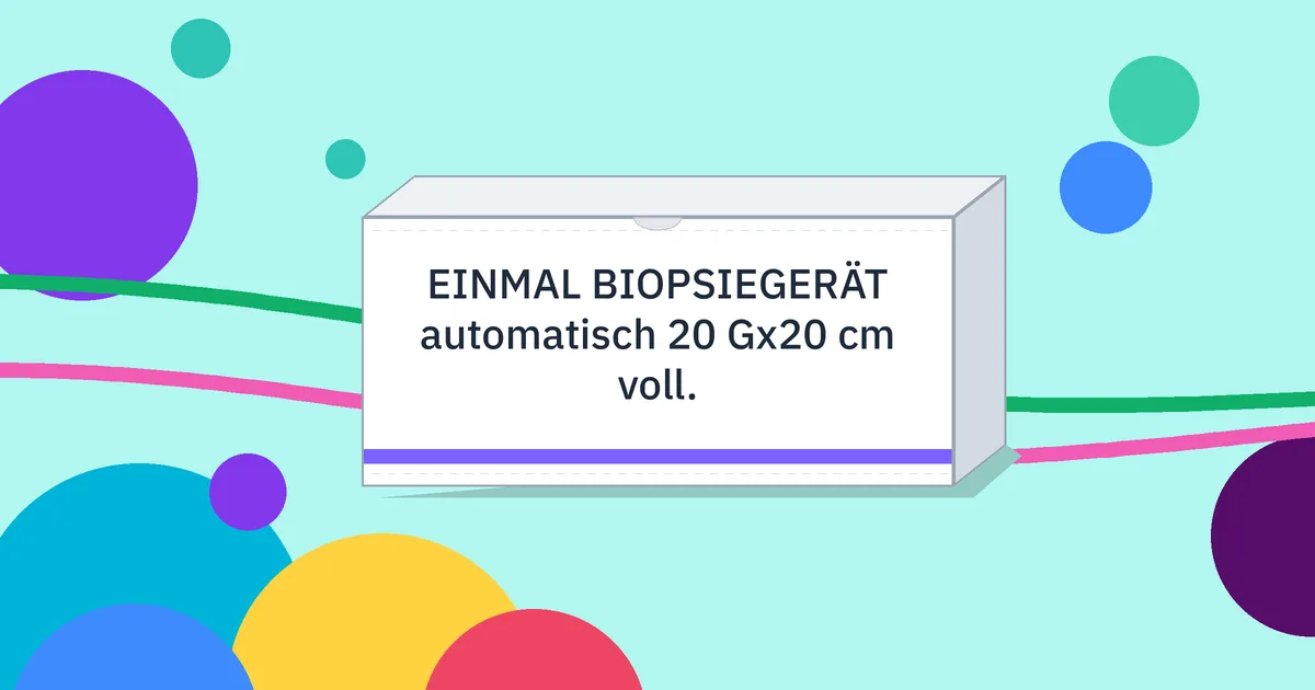Symbolbild: Packung mit der Aufschrift EINMAL BIOPSIEGERÄT automatisch 20 Gx20 cm voll. (PZN 14384487) – Verfügbarkeit und Bezug in Apotheken in Frankfurt am Main