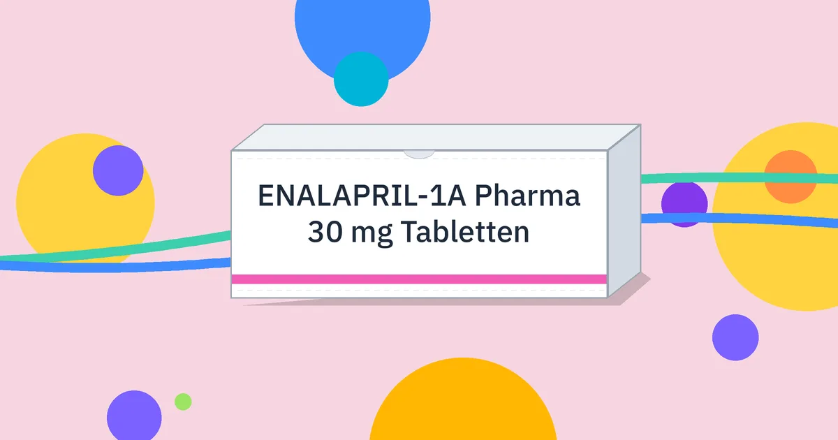 Symbolbild: Packung mit der Aufschrift ENALAPRIL-1A Pharma 30 mg Tabletten (PZN 13568618) – Verfügbarkeit und Bezug in Apotheken in Frankfurt am Main