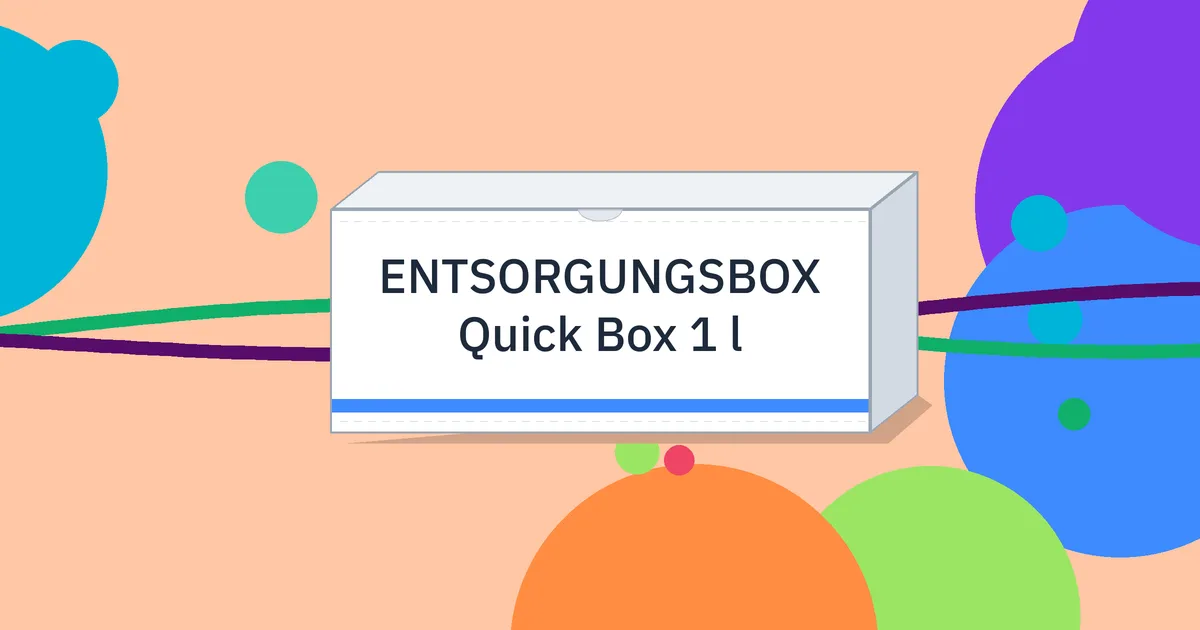 Symbolbild: Packung mit der Aufschrift ENTSORGUNGSBOX Quick Box 1 l (PZN 08909856) – Verfügbarkeit und Bezug in Apotheken in Frankfurt am Main