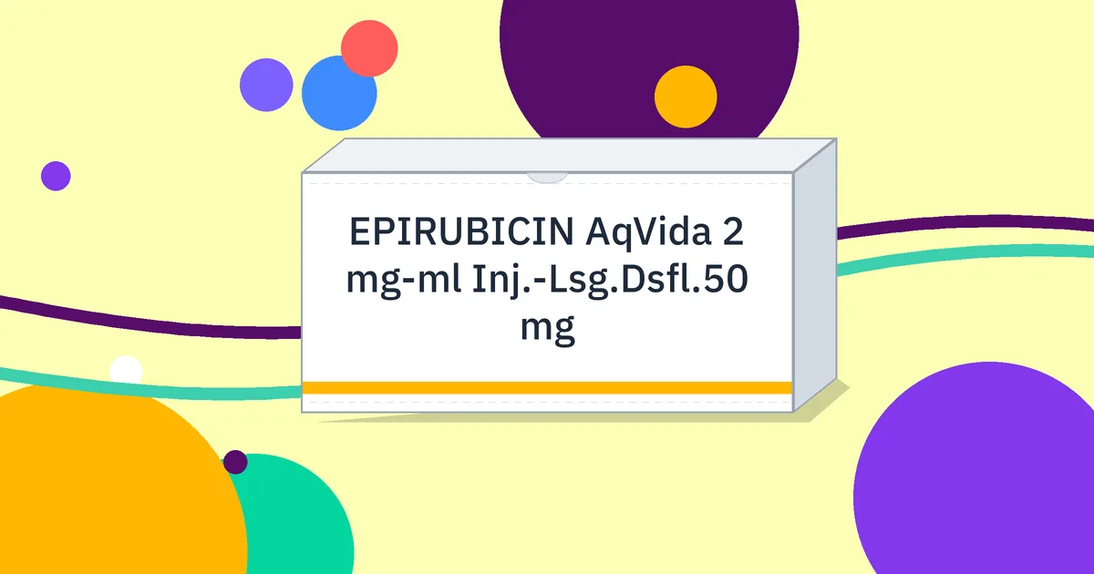 Symbolbild: Packung mit der Aufschrift EPIRUBICIN AqVida 2 mg-ml Inj.-Lsg.Dsfl.50 mg (PZN 18598475) – Verfügbarkeit und Bezug in Apotheken in Frankfurt am Main