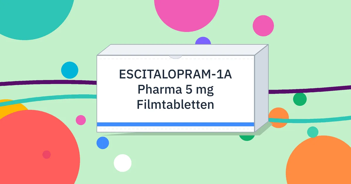 Symbolbild: Packung mit der Aufschrift ESCITALOPRAM-1A Pharma 5 mg Filmtabletten (PZN 10253618) – Verfügbarkeit und Bezug in Apotheken in Frankfurt am Main