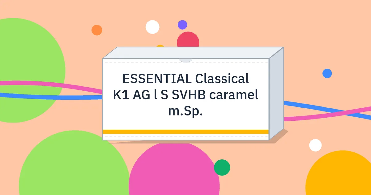 Symbolbild: Packung mit der Aufschrift ESSENTIAL Classical K1 AG l S SVHB caramel m.Sp. (PZN 18420642) – Verfügbarkeit und Bezug in Apotheken in Frankfurt am Main