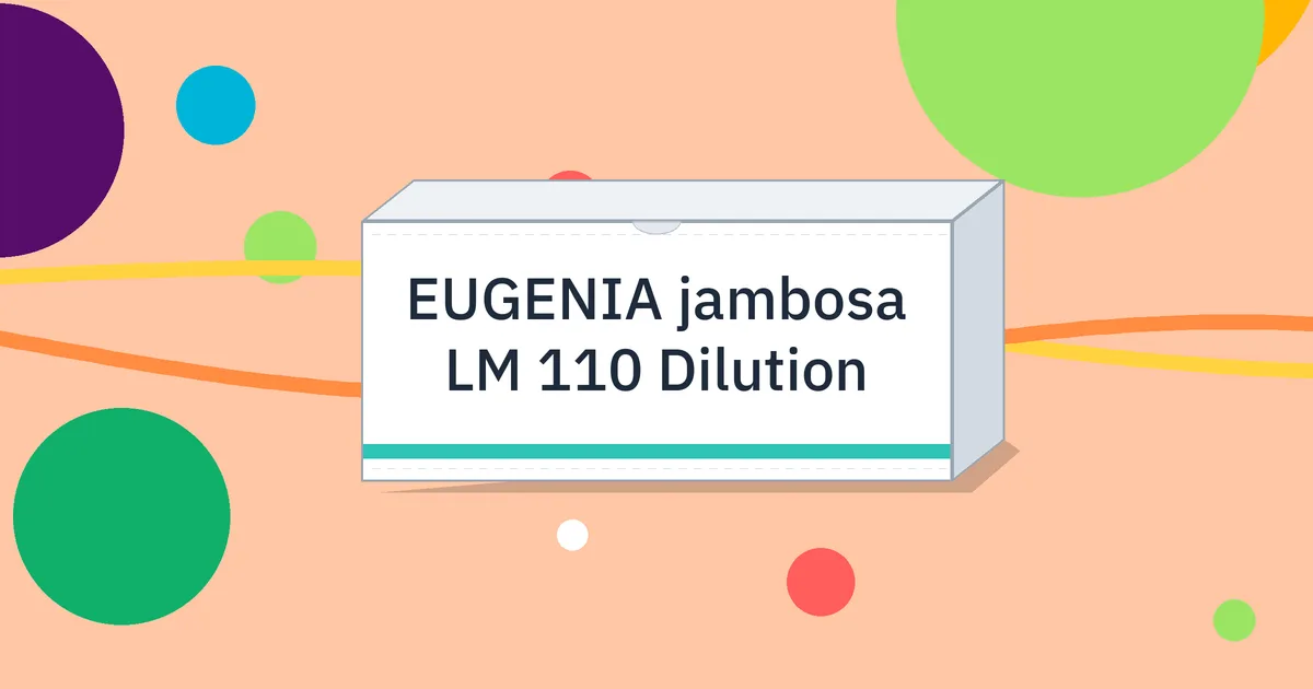 Symbolbild: Packung mit der Aufschrift EUGENIA jambosa LM 110 Dilution (PZN 13481219) – Verfügbarkeit und Bezug in Apotheken in Frankfurt am Main