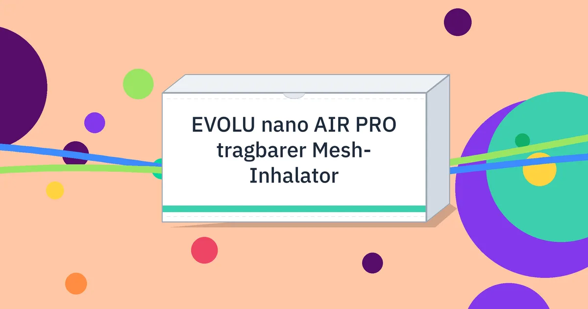 Symbolbild: Packung mit der Aufschrift EVOLU nano AIR PRO tragbarer Mesh-Inhalator (PZN 20391764) – Verfügbarkeit und Bezug in Apotheken in Frankfurt am Main