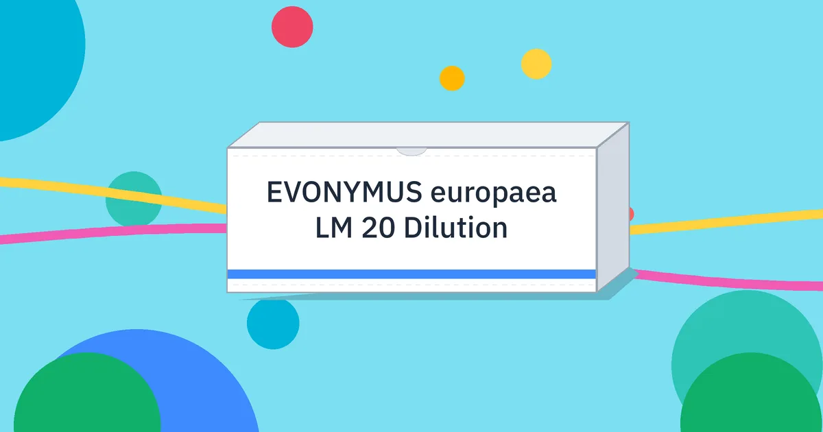 Symbolbild: Packung mit der Aufschrift EVONYMUS europaea LM 20 Dilution (PZN 13484732) – Verfügbarkeit und Bezug in Apotheken in Frankfurt am Main