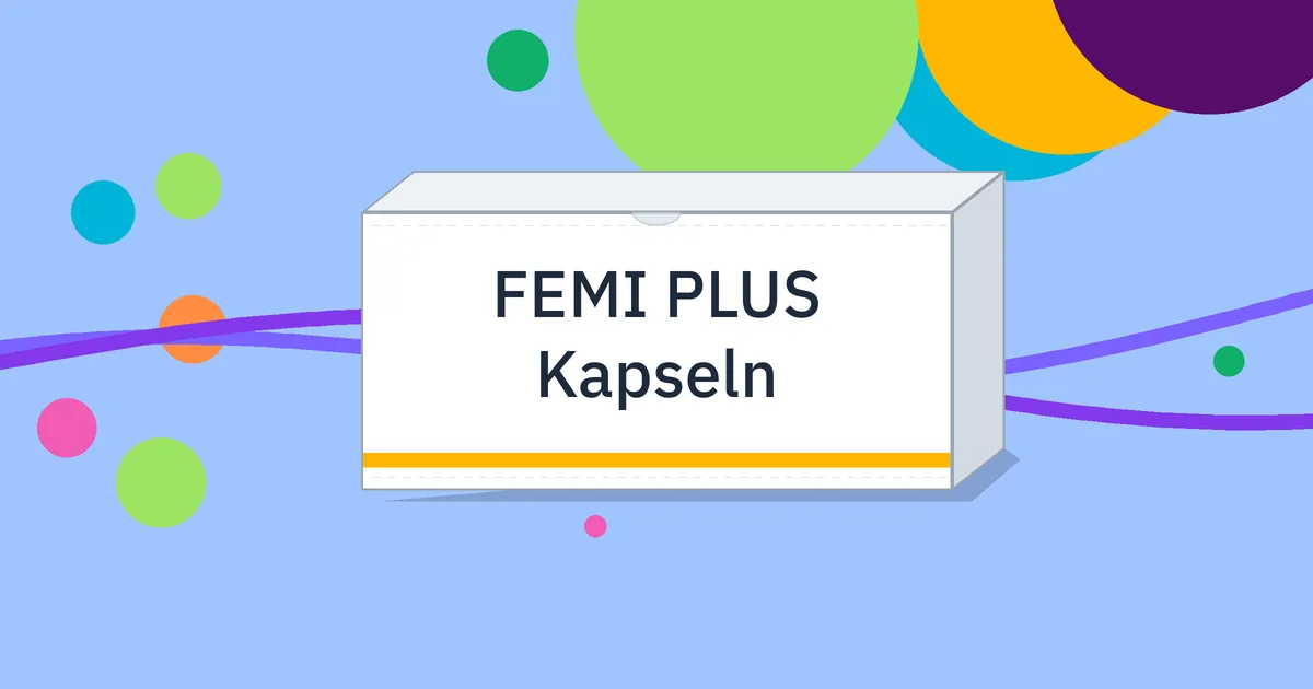 Symbolbild: Packung mit der Aufschrift FEMI PLUS Kapseln (PZN 20393473) – Verfügbarkeit und Bezug in Apotheken in Frankfurt am Main