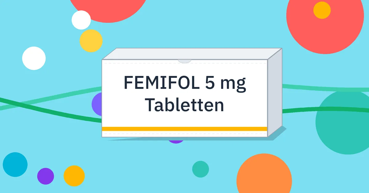 Symbolbild: Packung mit der Aufschrift FEMIFOL 5 mg Tabletten (PZN 08861598) – Verfügbarkeit und Bezug in Apotheken in Frankfurt am Main