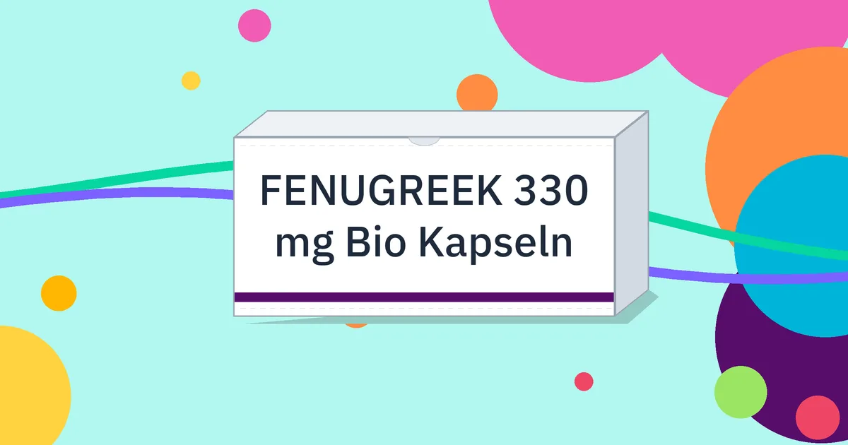 Symbolbild: Packung mit der Aufschrift FENUGREEK 330 mg Bio Kapseln (PZN 18412157) – Verfügbarkeit und Bezug in Apotheken in Frankfurt am Main
