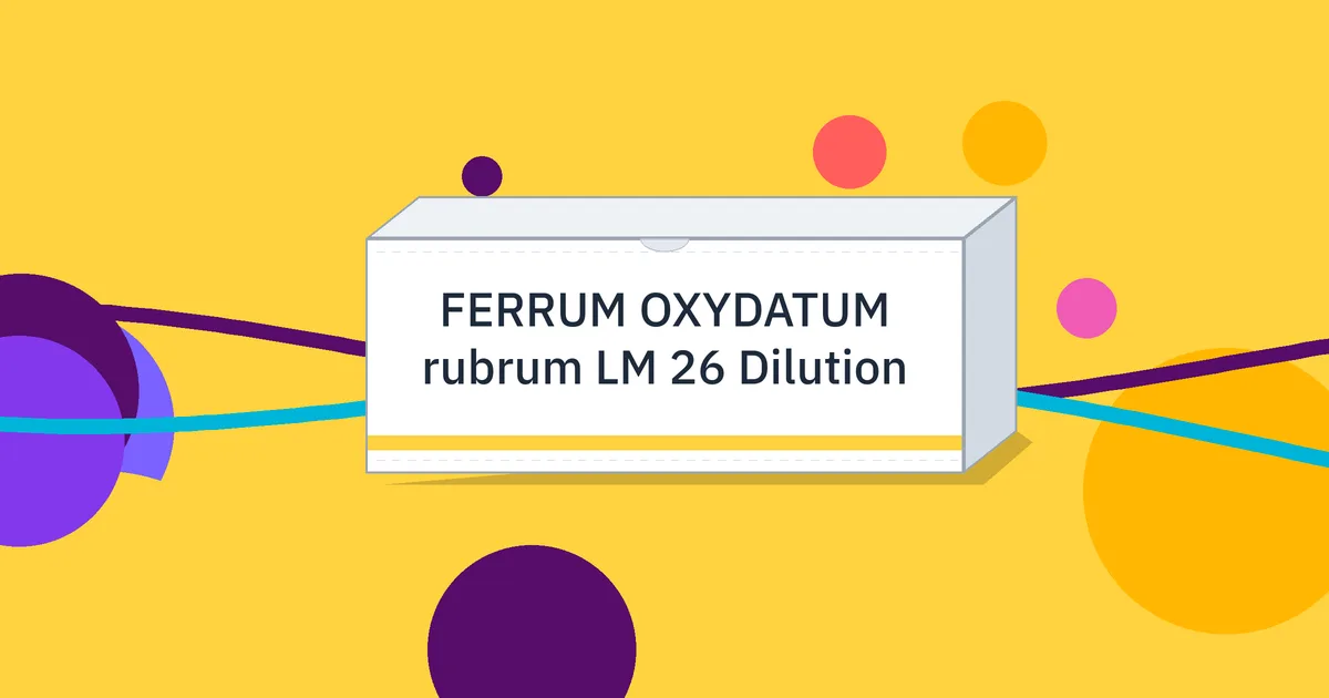 Symbolbild: Packung mit der Aufschrift FERRUM OXYDATUM rubrum LM 26 Dilution (PZN 12851849) – Verfügbarkeit und Bezug in Apotheken in Frankfurt am Main