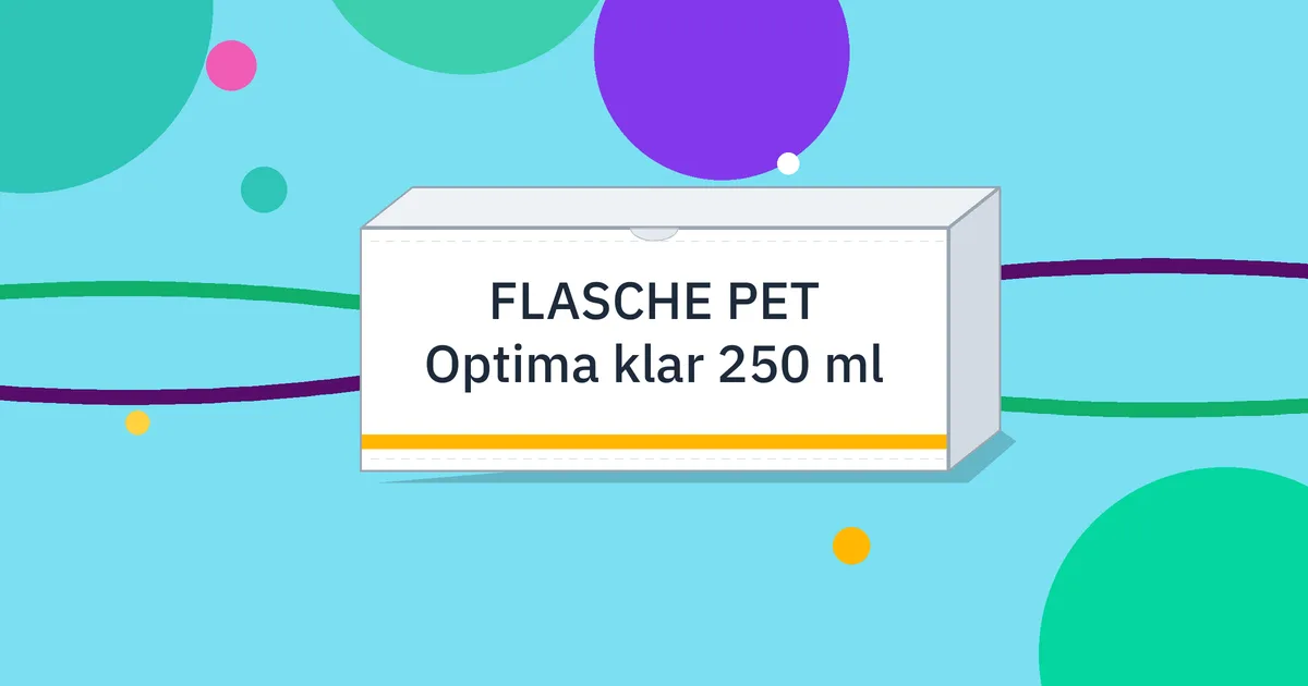 Symbolbild: Packung mit der Aufschrift FLASCHE PET Optima klar 250 ml (PZN 06717070) – Verfügbarkeit und Bezug in Apotheken in Frankfurt am Main