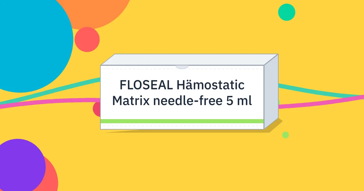 Symbolbild: Packung mit der Aufschrift FLOSEAL Hämostatic Matrix needle-free 5 ml (PZN 11027060) – Verfügbarkeit und Bezug in Apotheken in Frankfurt am Main