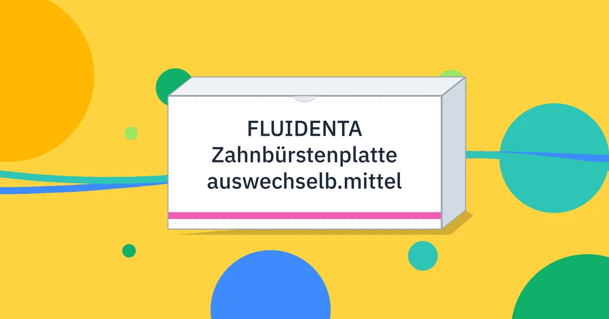 Symbolbild: Packung mit der Aufschrift FLUIDENTA Zahnbürstenplatte auswechselb.mittel (PZN 00879073) – Verfügbarkeit und Bezug in Apotheken in Frankfurt am Main
