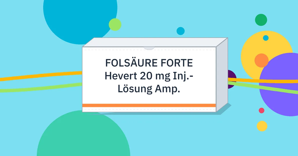 Symbolbild: Packung mit der Aufschrift FOLSÄURE FORTE Hevert 20 mg Inj.-Lösung Amp. (PZN 19831577) – Verfügbarkeit und Bezug in Apotheken in Frankfurt am Main