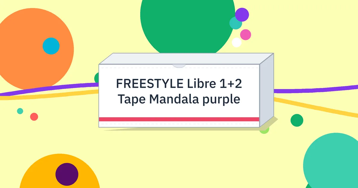 Symbolbild: Packung mit der Aufschrift FREESTYLE Libre 1+2 Tape Mandala purple (PZN 18178052) – Verfügbarkeit und Bezug in Apotheken in Frankfurt am Main