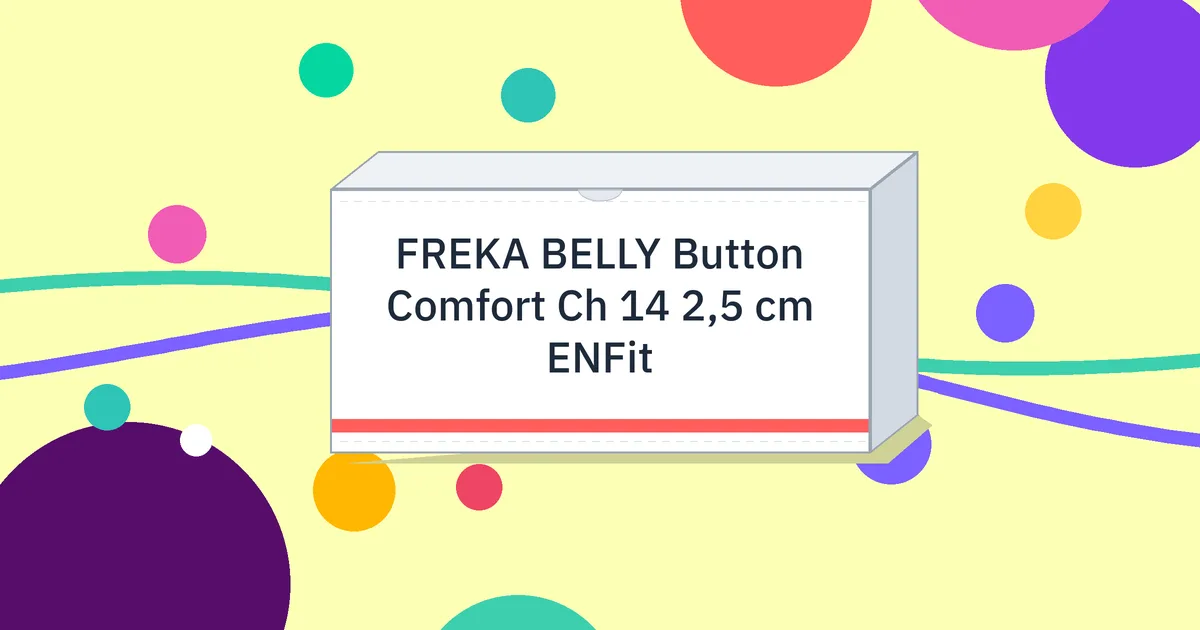 Symbolbild: Packung mit der Aufschrift FREKA BELLY Button Comfort Ch 14 2,5 cm ENFit (PZN 11481623) – Verfügbarkeit und Bezug in Apotheken in Frankfurt am Main