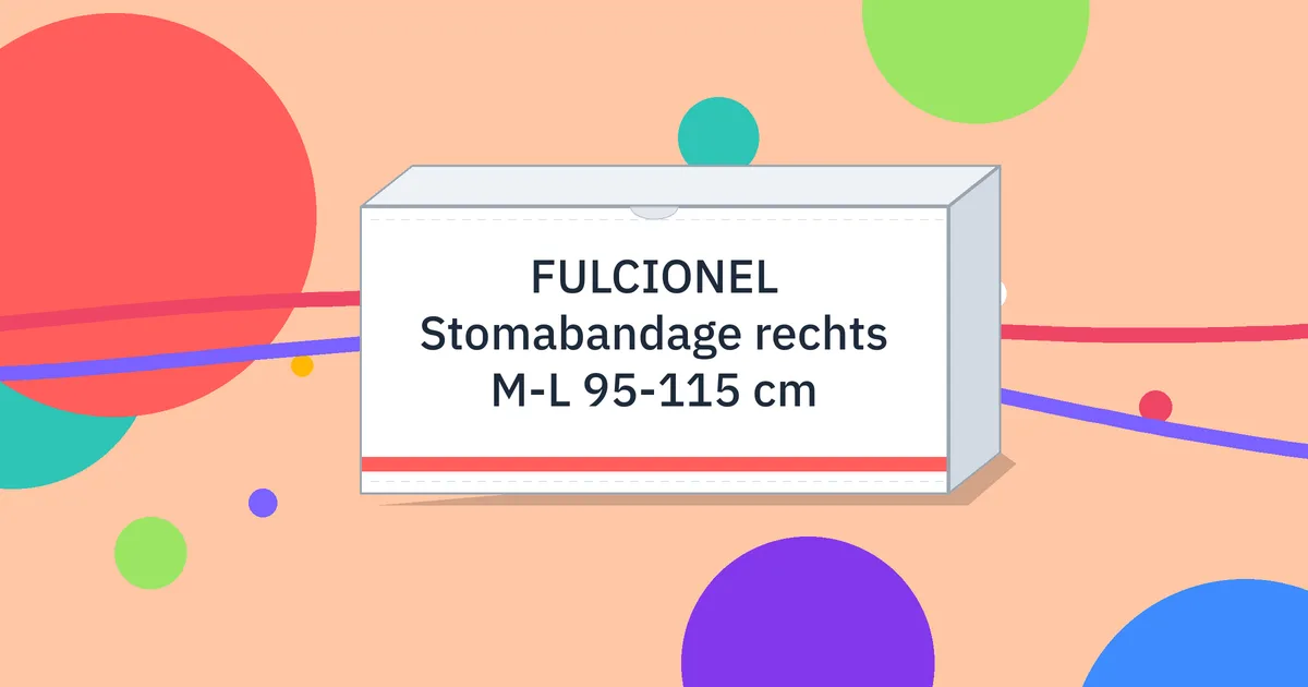 Symbolbild: Packung mit der Aufschrift FULCIONEL Stomabandage rechts M-L 95-115 cm (PZN 11484828) – Verfügbarkeit und Bezug in Apotheken in Frankfurt am Main