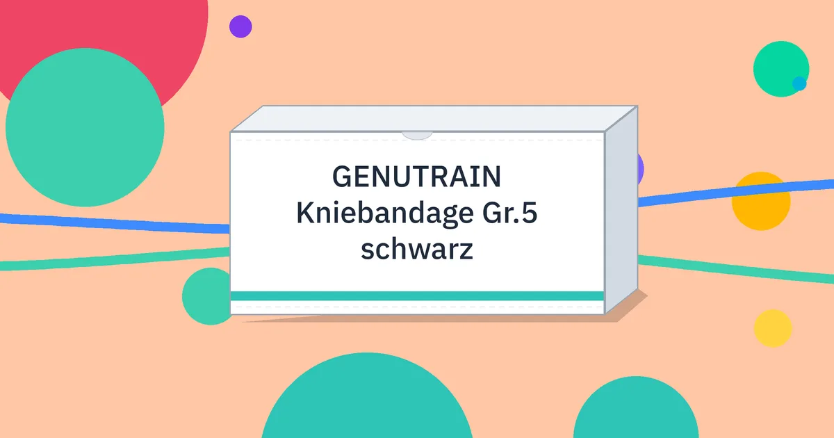Symbolbild: Packung mit der Aufschrift GENUTRAIN Kniebandage Gr.5 schwarz (PZN 07551513) – Verfügbarkeit und Bezug in Apotheken in Frankfurt am Main