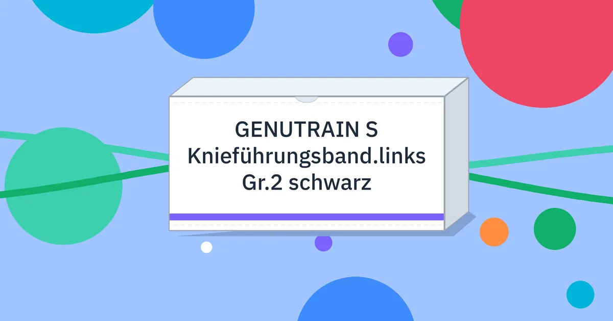 Symbolbild: Packung mit der Aufschrift GENUTRAIN S Knieführungsband.links Gr.2 schwarz (PZN 07551915) – Verfügbarkeit und Bezug in Apotheken in Frankfurt am Main
