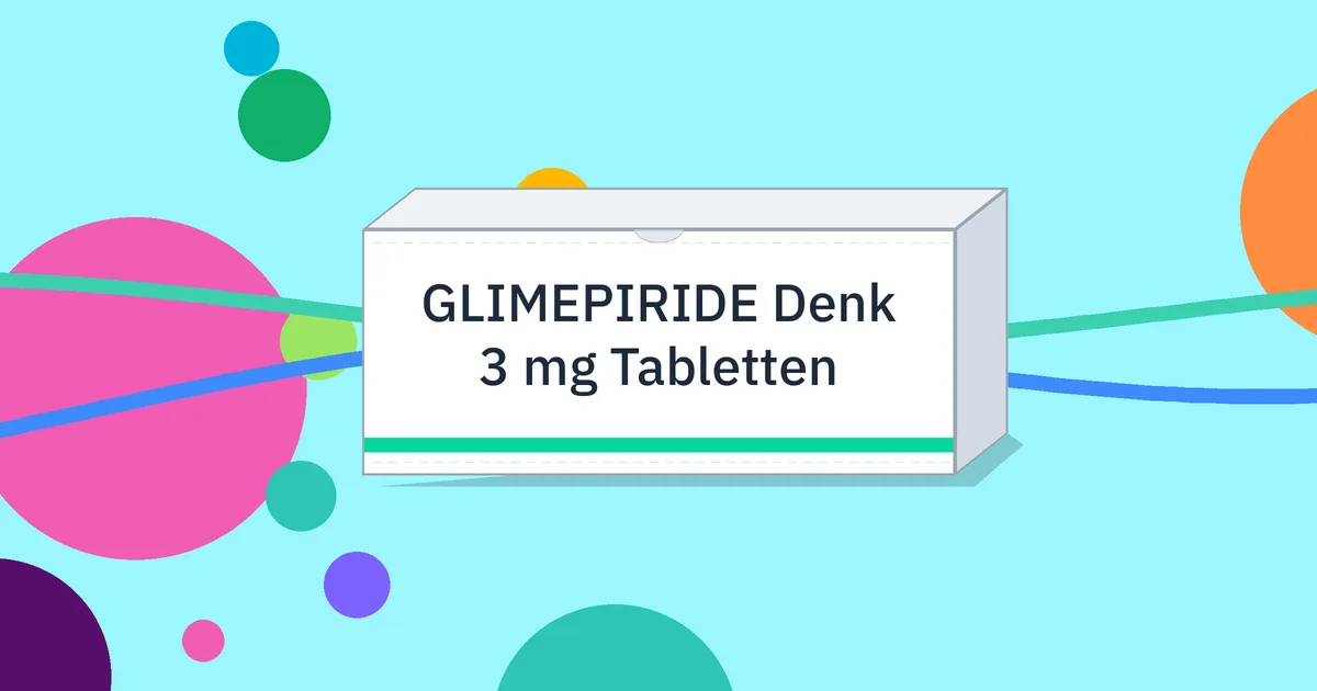 Symbolbild: Packung mit der Aufschrift GLIMEPIRIDE Denk 3 mg Tabletten (PZN 16703459) – Verfügbarkeit und Bezug in Apotheken in Frankfurt am Main