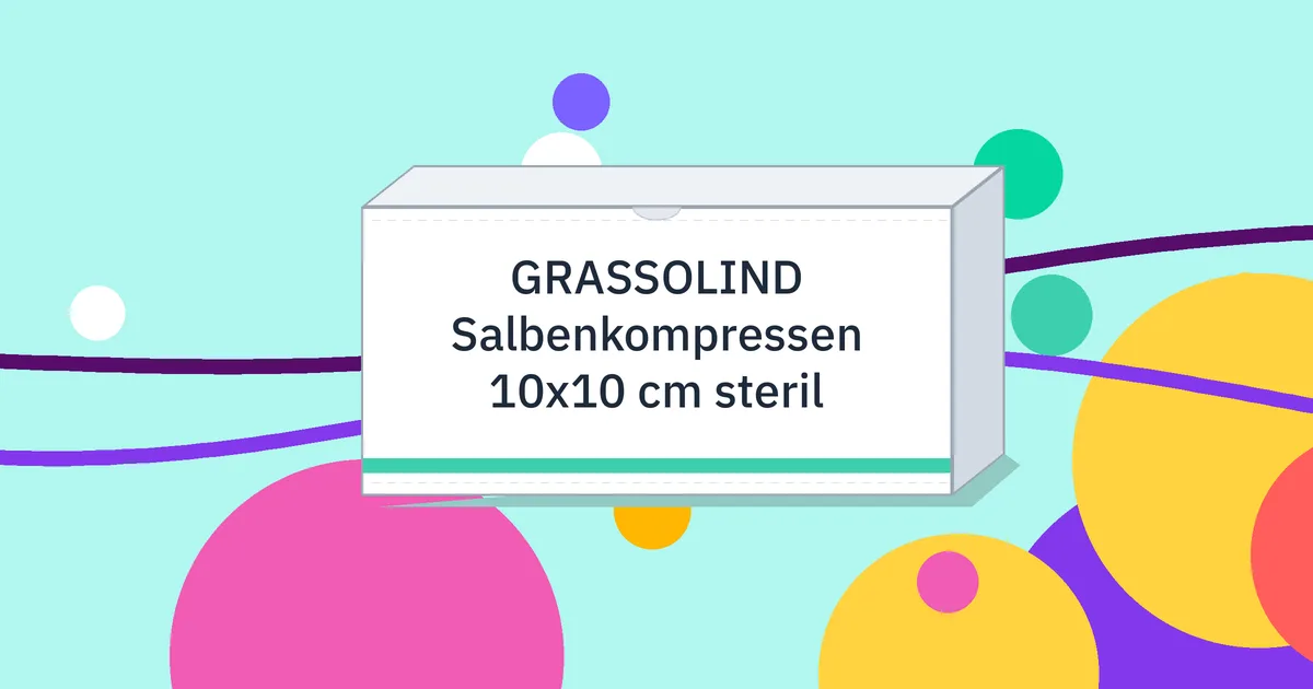 Symbolbild: Packung mit der Aufschrift GRASSOLIND Salbenkompressen 10x10 cm steril (PZN 18125050) – Verfügbarkeit und Bezug in Apotheken in Frankfurt am Main