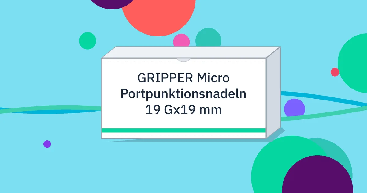 Symbolbild: Packung mit der Aufschrift GRIPPER Micro Portpunktionsnadeln 19 Gx19 mm (PZN 11580561) – Verfügbarkeit und Bezug in Apotheken in Frankfurt am Main